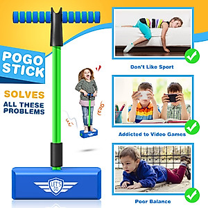 Toys for 3-12 Year Old Boys Girls, Foam Pogo Jumper for Kids Outdoor Toys Gifts for 3-12 Year Old Boys Pogo Stick for Kids Age 7 and Up Xmas Birthday Party Gifts Stocking Stuffers（Green Blue）
