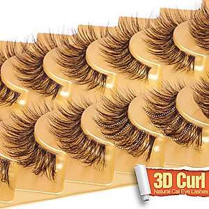 Brown Lashes Strip Natural Looking Cat Eye Lashes Brown Eyelashes Wispy Fluffy Clear Band Brown Eye Lash Pack 8 Pairs