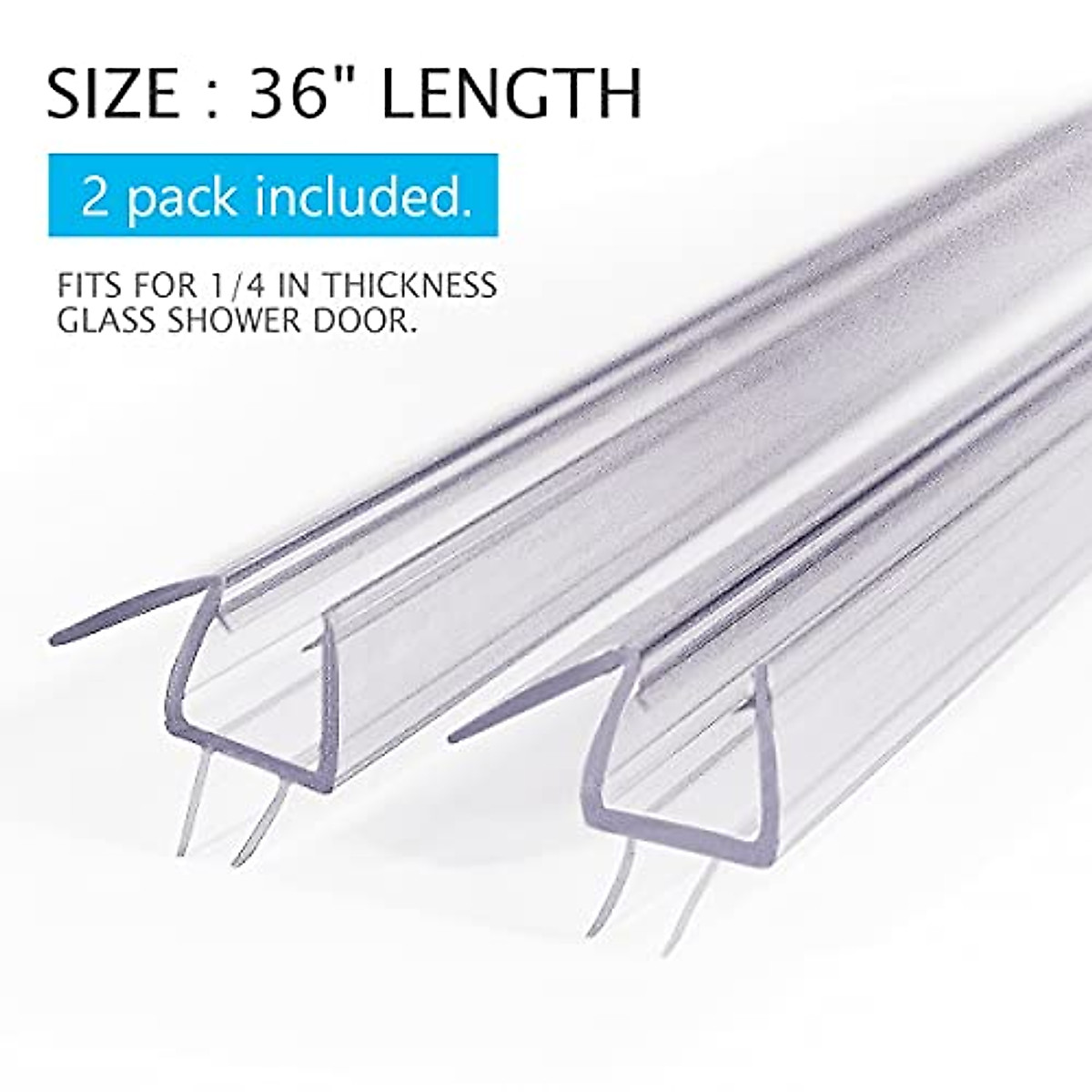 2 X Frameless Shower Door Bottom Seal Sweep Stirp 36 Inch Long for 1/4 Inch Glass