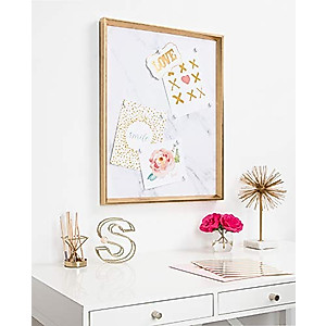 Kate and Laurel Calter Framed Decorative Magnetic Bulletin Board with Classic Glam Cararra Marble Design, 21.5x27.5, Gold