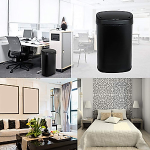 13 Gallon Stainless Steel Automatic Sensor Trash Can - No Touch Garbage Can Kitchen Waste Bin High-Capacity Bathroom Trash Can with Lid for Home Bedroom Office,Black