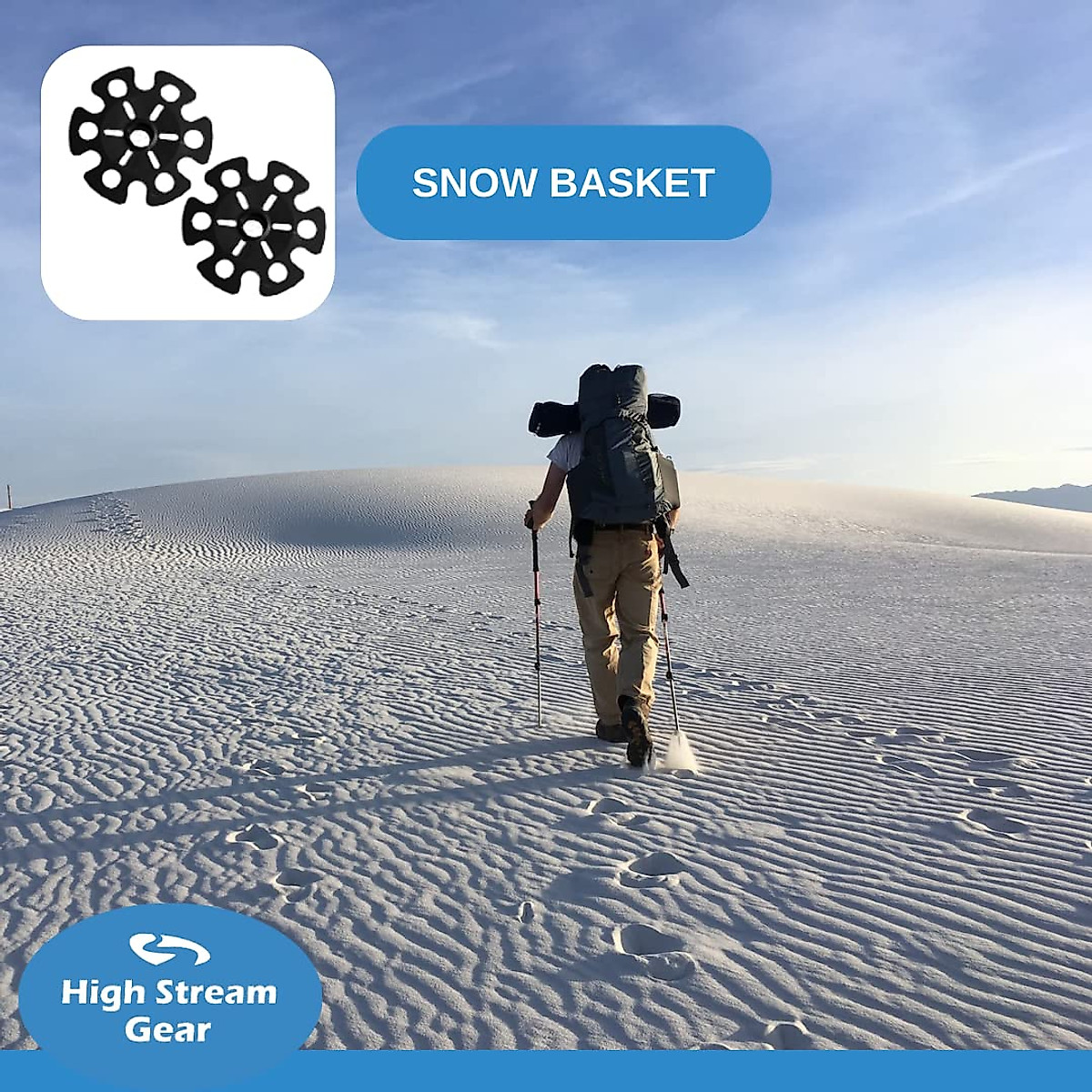 High Stream Gear trekking poles accessories. A replacement set of 2 rubber tips and 2 mud baskets for all weather and all terrain. Fits most standard trekking/hiking/walking poles/sticks