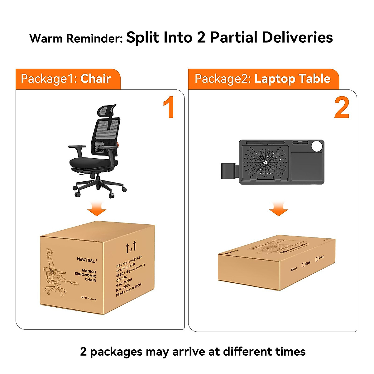 Newtral Ergonomic Office Chair with Footrest - Home Office Desk Chair with Adaptive Lumbar Support, 4D Armrest, Adjustable Seat Depth & Height (2D Headrest + Laptop Tray, Black)