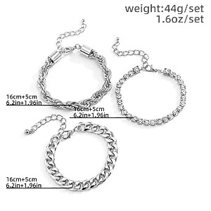 Octwine Fashion Rhinestones Bracelets Sets for Women Gold Silver Layered Chunky Pendant Charms Chain Stackable Wrap Bangle Adjustable Bracelet Jewelry Accessories for Women