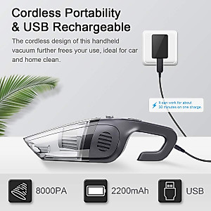 AUKUN Handheld Vacuum, Mini Vacuum 8KPA Suction Portable Vacuum Handheld Vacuum Cordless Wet/Dry Quick Charge Portable Vacuum Cleaner for Home and Car
