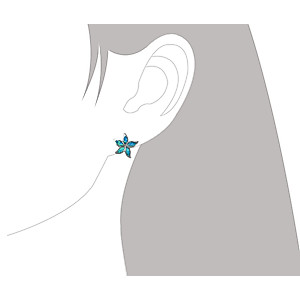 Sterling Silver Synthetic Blue Opal Plumeria Starfish Stud Earrings