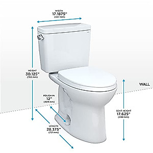 TOTO Drake Two-Piece Elongated 1.6 GPF Universal Height TORNADO FLUSH Toilet with CEFIONTECT and SoftClose Seat, WASHLET+ Ready, Cotton White - MS776124CSFG#01