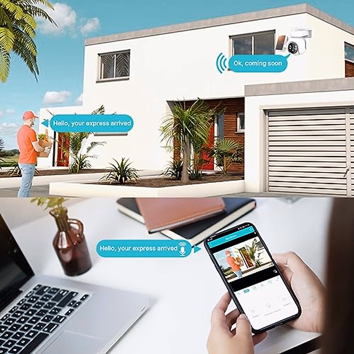 PenRux Solar Security Cameras Wireless Indoor Outdoor Surveillance, Rechargeable Battery Powered Camera with Ultra HD Rotatable, Color Night, 2-Way Audio, Human Detection