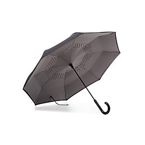 Totes InBrella - Reverse Close Umbrella with Invisible Water Repellent Coating - Auto Close, Inverted, Dripless, and Stormproof for Rainy Weather