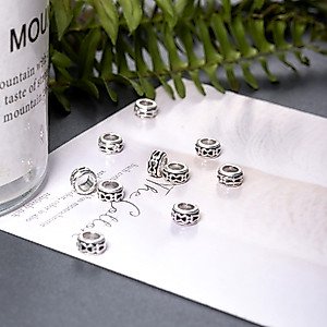 KISSITTY 100-Piece Tibetan Antique Silver European Large Hole Rondelle Spacer Beads 7mm with 3.5mm Hole for DIY Jewelry Craft Making
