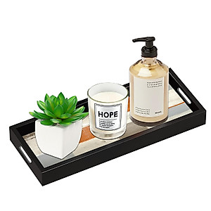 LNOND Bathroom Counter Tray, Black Abstract Toilet Tank Tray Bathroom Organizer Decor Box, Wood Bathroom Vanity Tray for Counter Decor Dresser Tops-13.7" x 5.9" x 1.6"