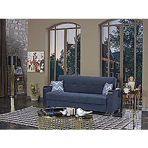 BEYAN Zurich Modern Upholstered Tufted Sleeper Sofa with Storage, 89", Blue