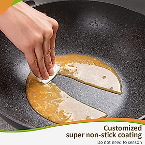 Wok Stir Fry Pan with Lid, Nonstick Woks Pan 12 Inch, 100% PFOA-Free Coating, Non Stick Cooking Frying Pans with Detachable Wooden Handle, Induction Compatible, Black