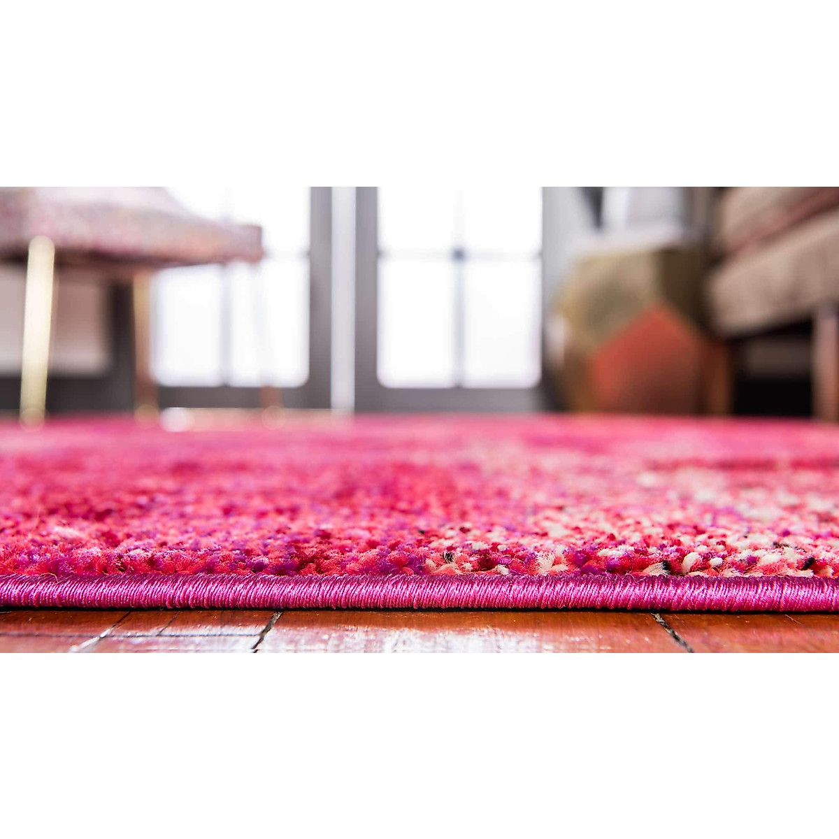 Unique Loom Jardin Collection Colorful, Vibrant, Abstract Watercolor Area Rug, 6' 1" x 9' Rectangle, Pink/Brown