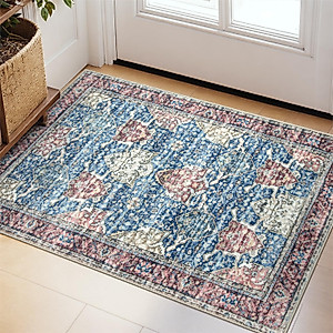 Nailttos Vintage Collection Washable Area Rug, 2x3 Soft Non-Slip Entryway Rug Indoor Door Mat, Oriental Distressed Accent Kitchen Rug for Entryway Bedroom Kitchen Bathroom