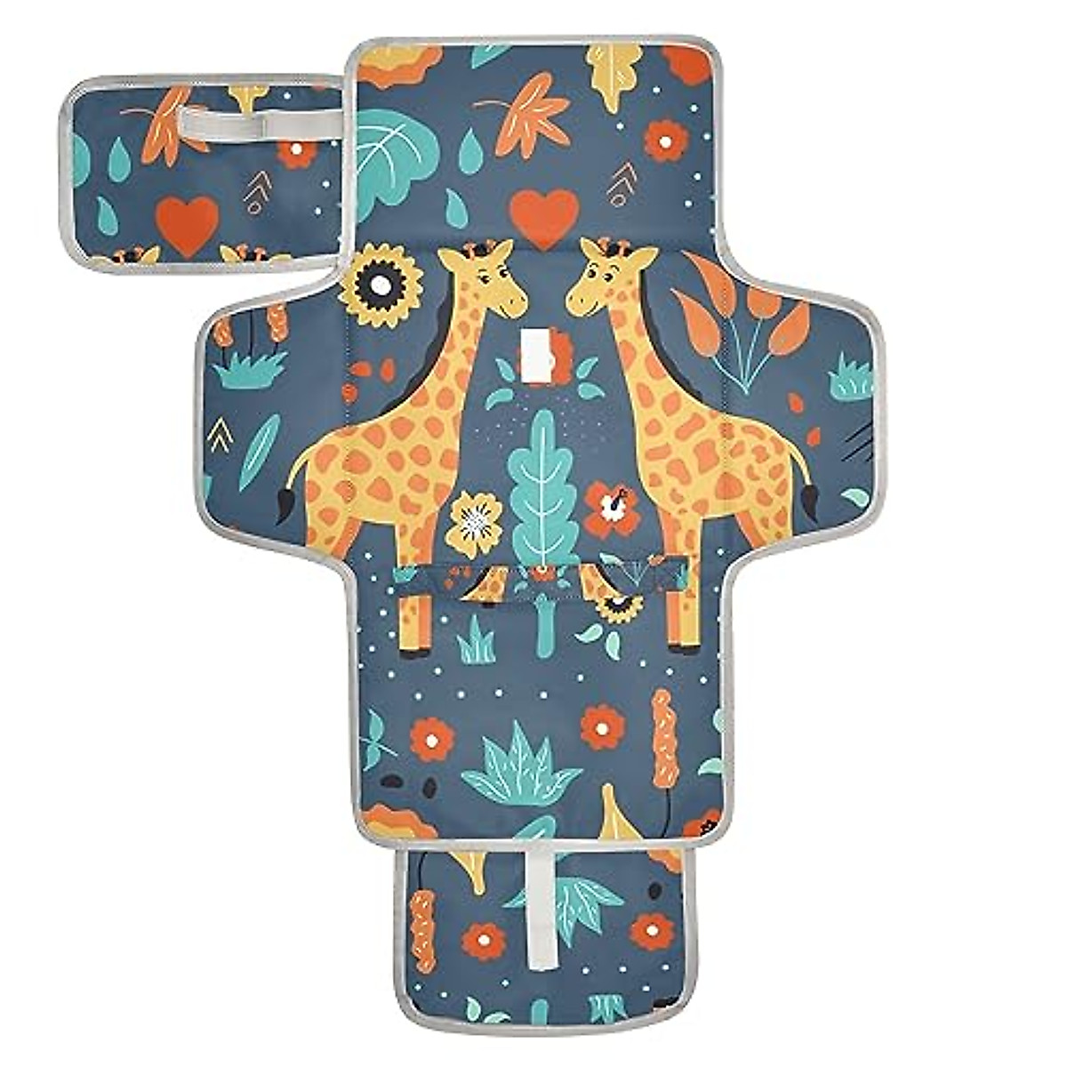 Bulletgxll Cartoon Couple Giraffes Portable Diaper Changing Pad Waterproof Changing Pad with Baby Tissue Pocket and Magic Stick for Newborn Baby.