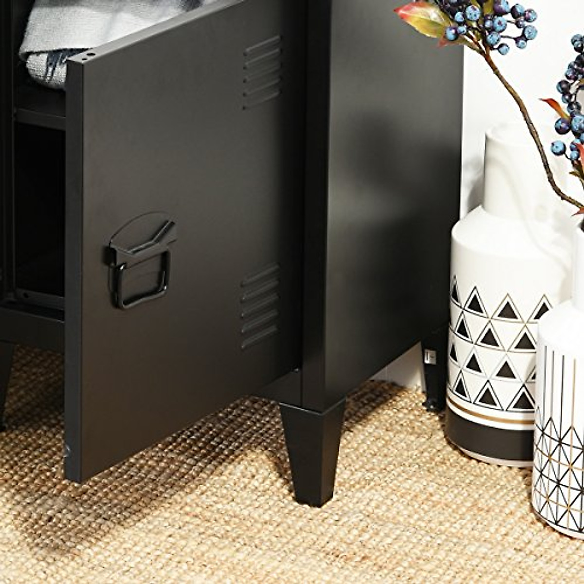 Homy Casa Inc Graves Solo Storage Lockers, Metal Black Nightstand, Metal Cabinet-Black
