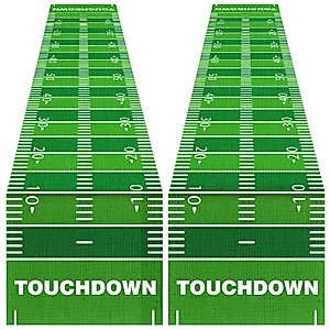 2PCS Football Kitchen Table Runner Decor Football Tablecloth Grass Court Table Runner Touch Down Boy Sport Football Birthday Theme Party Table Cover Direction for Dining Indoor Outdoor Home，14" x 71"