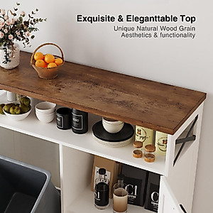 Tilt Out Trash Can Cabinet for 10 Gallon Trash Can, Farmhouse Kitchen Island Bin Cabinet with Adjustable Shelf for Hidden Laundry Basket, Dual Dog Proof Garbage Can for Dining Room, Living Room, White