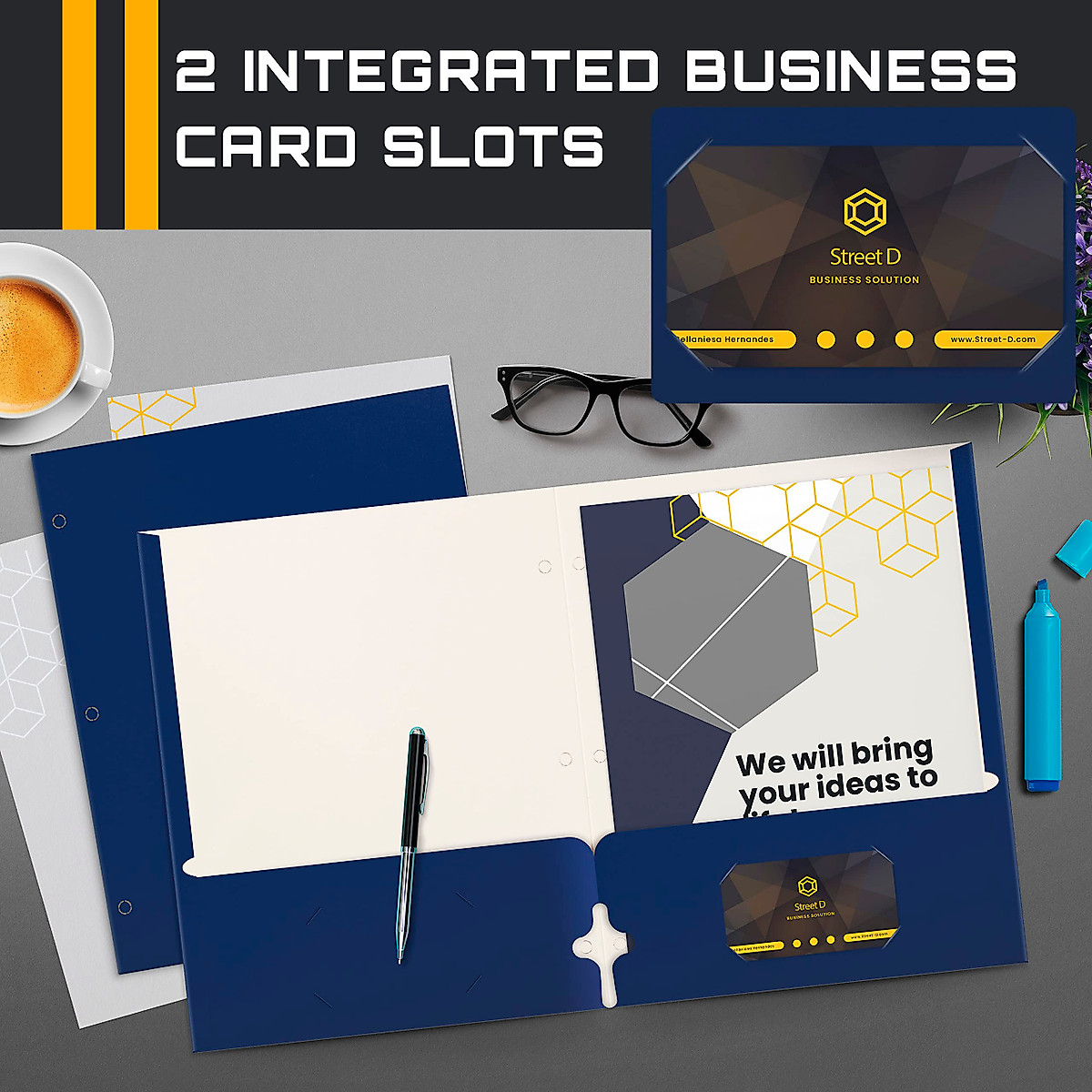 Two Pocket Portfolio Folders, 50-Pack, Blue, Letter Size Paper Folders, by Better Office Products, 50 Pieces, Blue