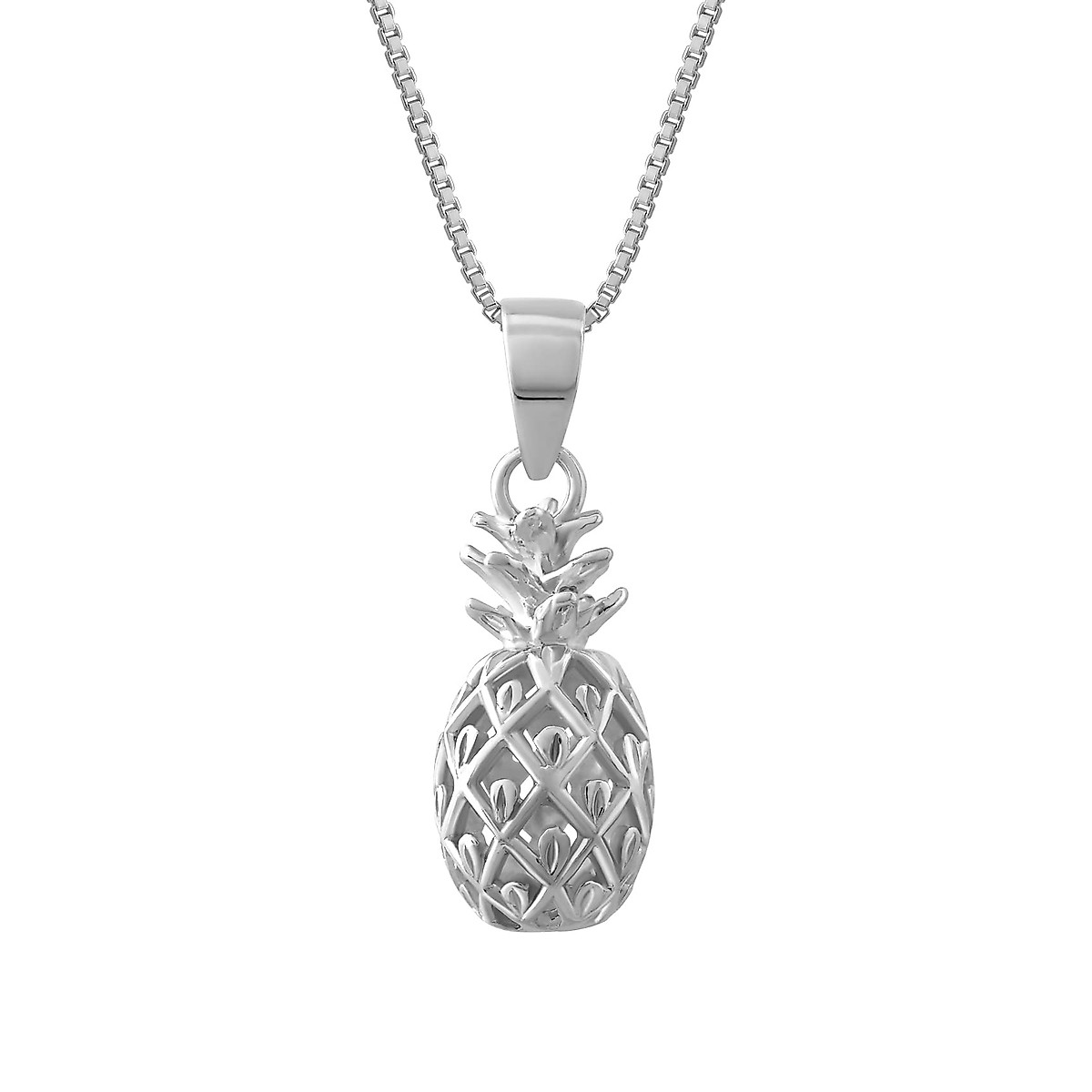 Sterling Silver Small Pineapple Pendant Necklace, 16+2" Extender