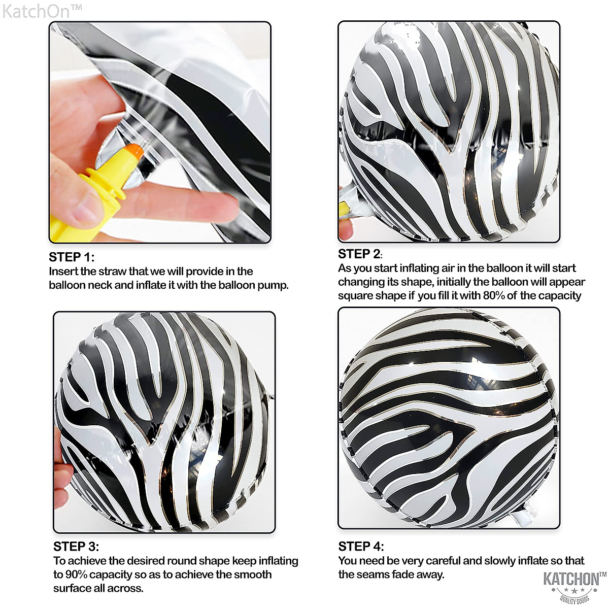 Large 22 Inch Zebra Balloons - Pack of 6 | Zebra Print Balloons for Black and White Party Decorations | Animal Print Balloons for Zebra Birthday Decorations | Zebra Balloon for Zebra Party Decorations