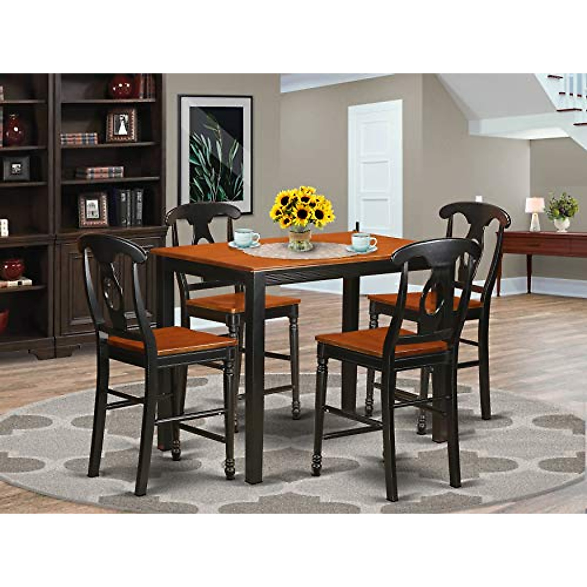 East West Furniture YAKE5-BLK-W Dining Table Set, 48 x 30 x 36