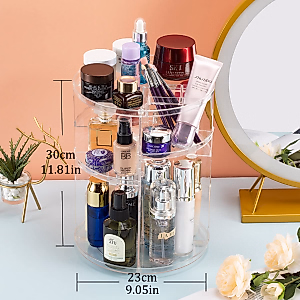 Argox 360° Rotating Makeup Organizer, Skincare Storage Box, Cosmetic Display Case with Brush Holder Perfume Tray, Multifunctional Rotating Rack Suitable for Dressing Tables and Bathroom Countertops