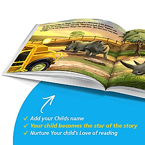 Personalized Story Book by Dinkleboo - Goes On Safari - Teaches Your Child All About Safari Animals - for Children Aged 0 to 8 Years Old - Soft Cover - Smooth, Glossy Finish (8"x 8")