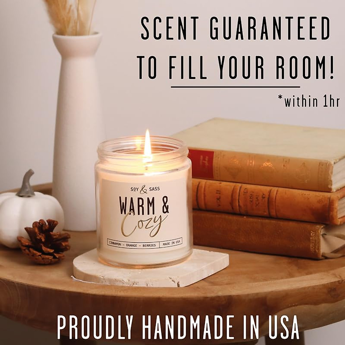 Christmas Candles, Fall Candles, Warm and Cozy' Soy Candle I Berries, Apple & Cinnamon I Infused w/Essential Oils I Warm n Cozy Home Dcor I Winter Candle I Holiday Candles I 50Hr Burn I USA Made