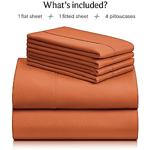 LuxClub 6 PC Full Sheet Set, Breathable Luxury Bed Sheets, Deep Pockets 18" Eco Friendly Wrinkle Free Cooling Bed Sheets Machine Washable Hotel Bedding Silky Soft - Autumn Orange Full