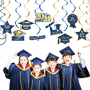 Navy-Blue Gold Graduation Party-Decorations Swirls-Streamers - 15pcs Class of 2023 Congratulations Congrats Decoration Swirls Proud of You Party Favors Supplies Panduola