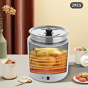 2 Pcs Food Warmers Countertop Soup Warmer Stainless Steel Food Holding Warming Equipment 10L/2.64 gal Commercial Soup Warmer Pot with Hinged Lid Detachable Liners (White, Silver)