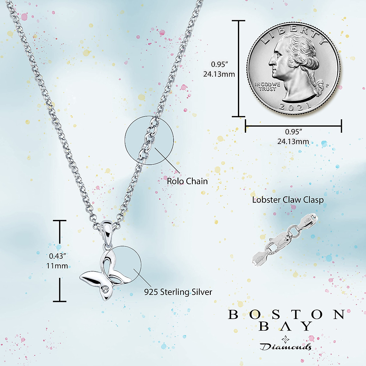 Little Diva Diamonds .925 Sterling Silver Diamond Accent Pendant Necklace (Side Butterfly) (I Color, I1 Clarity)