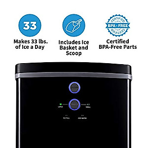 NewAir Black Portable Ice Maker | First Batch In Under 10 Minutes And 33 lb Daily | 2 Ice Size Bullets Daily, Perfect Machine For Kitchen Countertops, and RV NIM033BK00