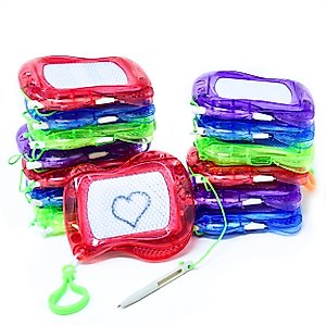 12 Mini Drawing Board for Kids (12 Pack) Bulk Backpack Keychain Clip Drawing Boards, Erasable Doodle Sketch and Writing Pad for Boys & Girls by 4E's Novelty