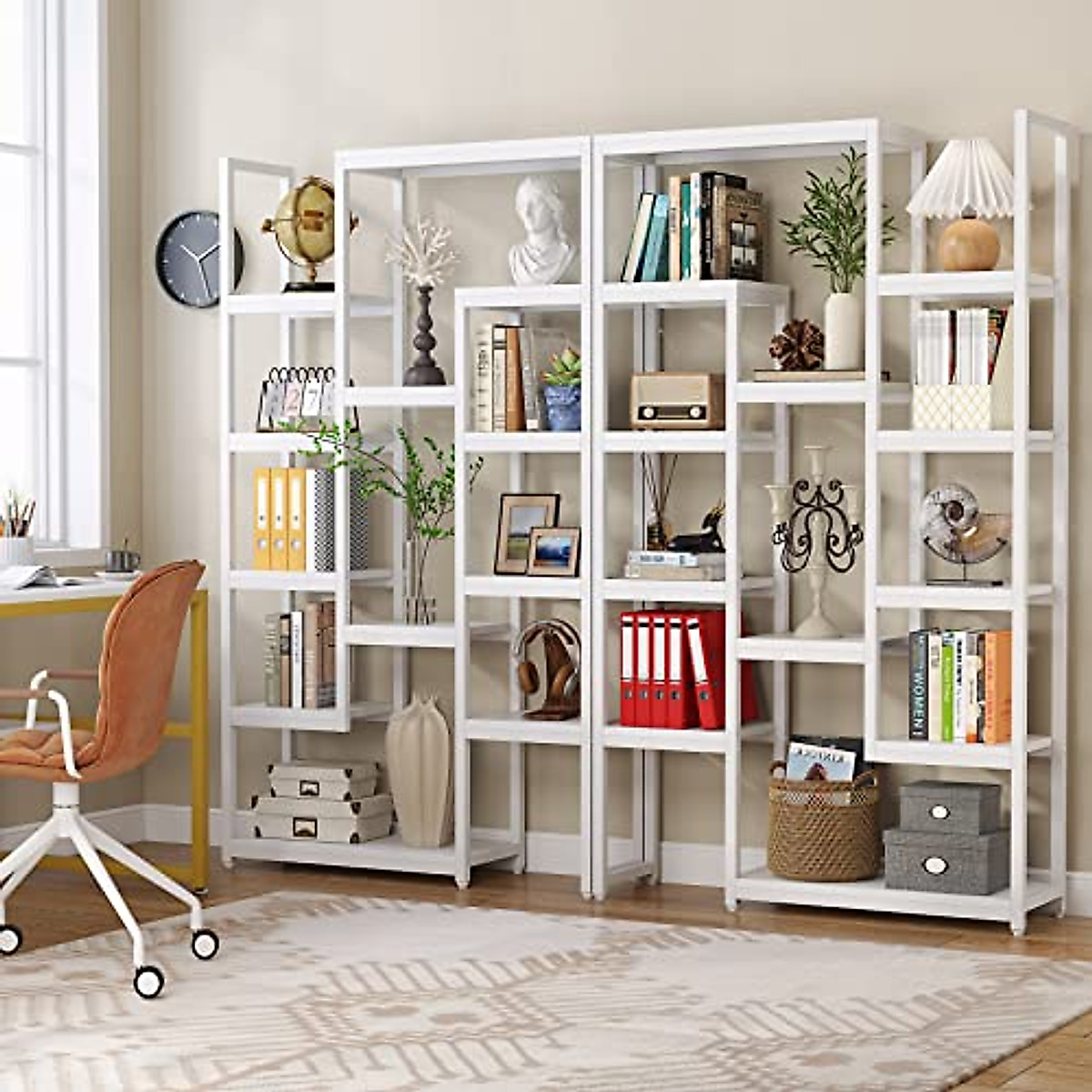 TRIBESIGNS WAY TO ORIGIN 6-Tier White Bookshelf and Bookcase, 70.9-inch Tall Bookcase with 12-Shelf Open Display Shelves, Modern Industrial Book Storage Organizer for Living Room, Home Office
