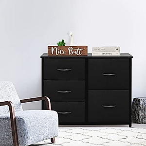 AZL1 Life Concept Storage Dresser Furniture Unit-Large Standing Organizer Chest for Bedroom, Office, Living Room, and Closet-5 Drawer Removable Fabric Bins, Black