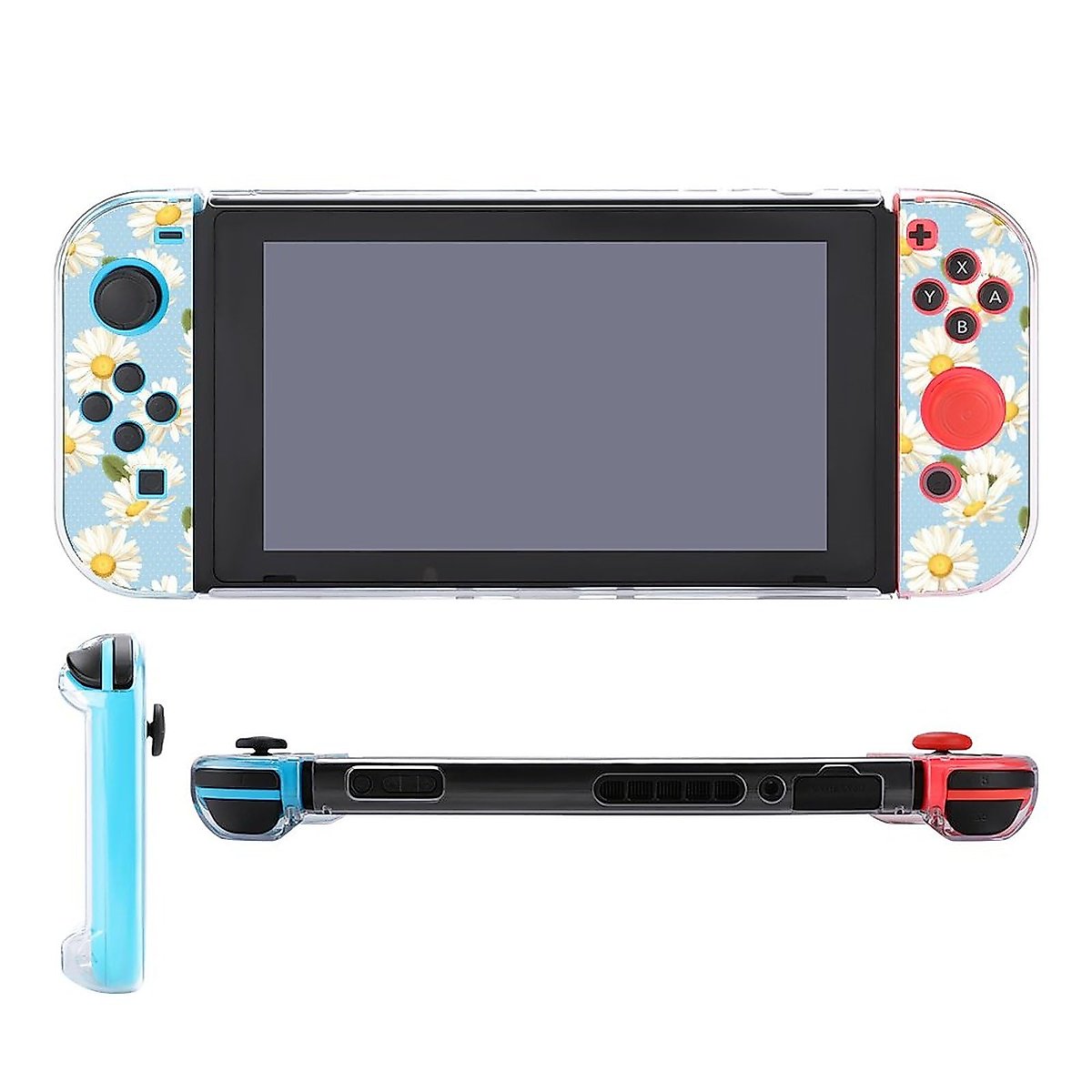 Camomile and Polka Dot Printed Protective Case Cover Compatible with Switch Game Console Controller with Holder Stand