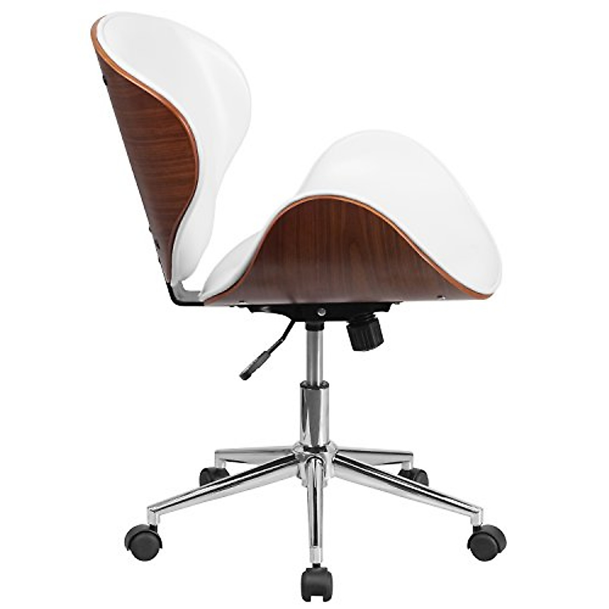 Flash Furniture Tana Mid-Back Walnut Wood Conference Office Chair in White LeatherSoft