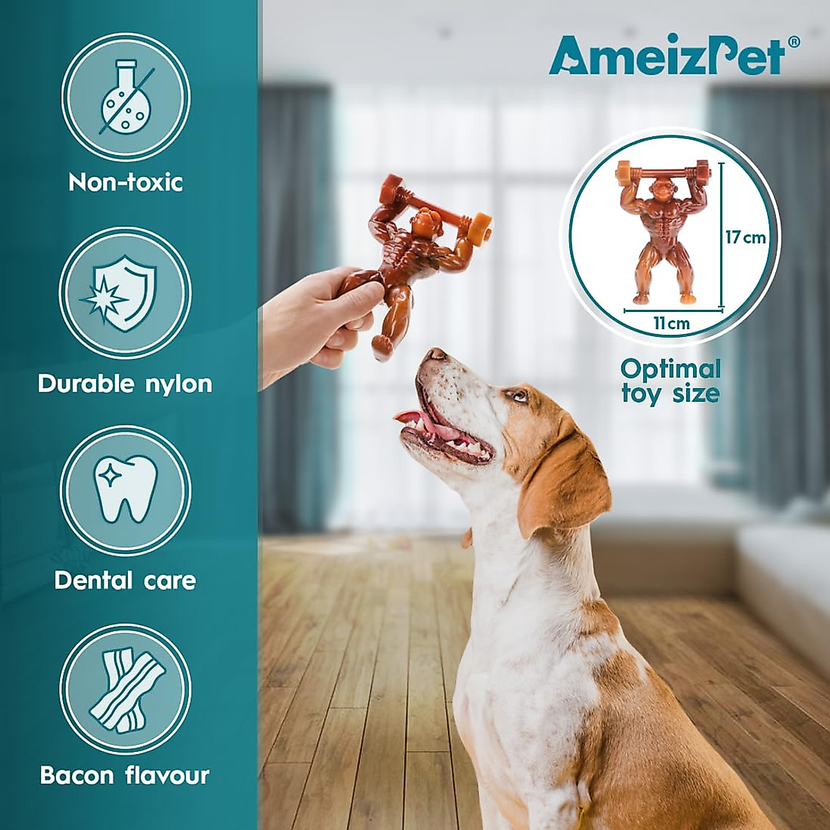 AmeizPet Bacon Flavor Gorilla Dog Chew Toy for Medium & Large Breed Dogs, Indestructible Durable Long Lasting 100% Nylon Dog Chew Toy for Aggressive Chewers - Dog Toy to Keep Them Busy