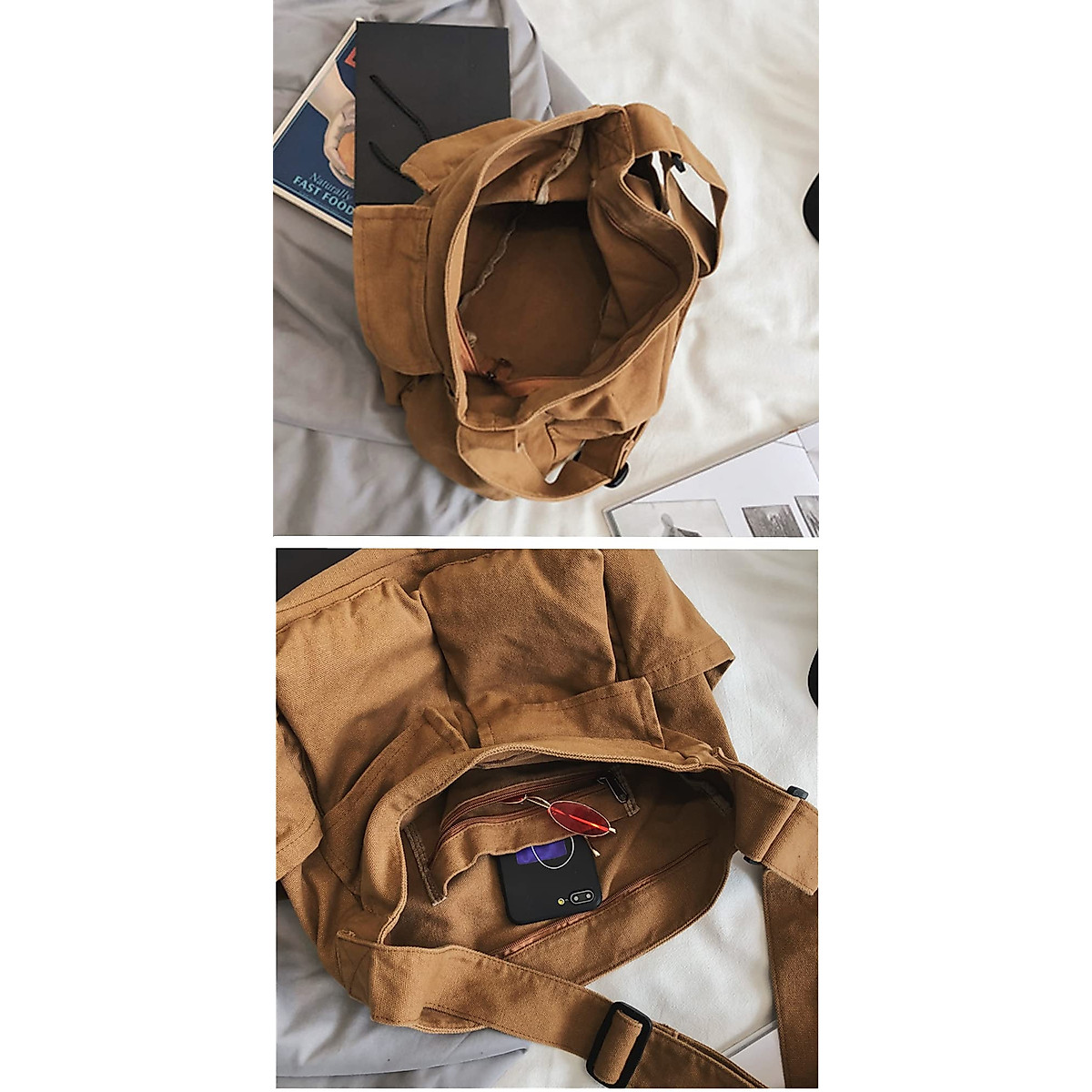 HUALEYNA Canvas Crossbody Bag for Women Large Messenger Bags Travel Shoulder Bag Multi-pocket (Black)