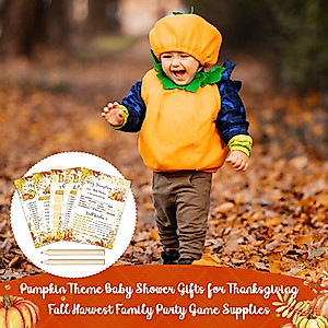 Fuutreo 145 Pieces Thanksgiving Baby Shower Party Games Sets, 125 Pumpkin Theme Baby Shower Games Paper Cards with 20 Editable Pencils Gifts for Fall Harvest Family Party Game Supplies