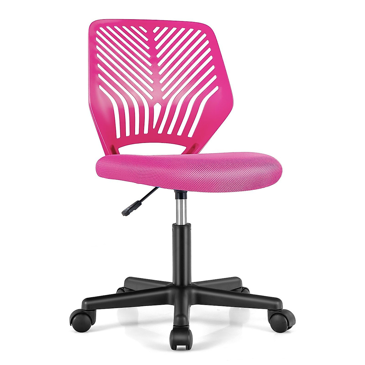 COSTWAY Height-Adjustable Ergonomic Kids Desk Chair, Swivel Armless Task Chair w/Universal Casters, Children Study Chair, Kids Mesh Computer Chair for Teens, Home, Office (Pink)