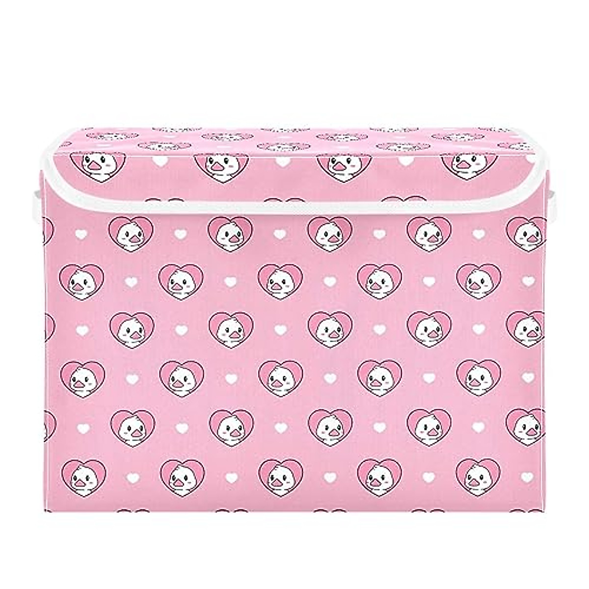 JUNZAN Rubber Duck Heart Valentine Pink Storage Bins with Lids Collapsible Clothes Toys Storage Box with Handle Closet Organizer Home Decor Office Basket