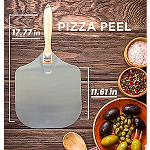Premium Pizza Peel (12''X 14''), Aluminum Metal Pizza Paddle with Cutter, Pizza Spatula with Foldable Wooden Handle for Easy Storage, Pizza Spatula Paddle for Indoor & Outdoor Ovens PPASH 21