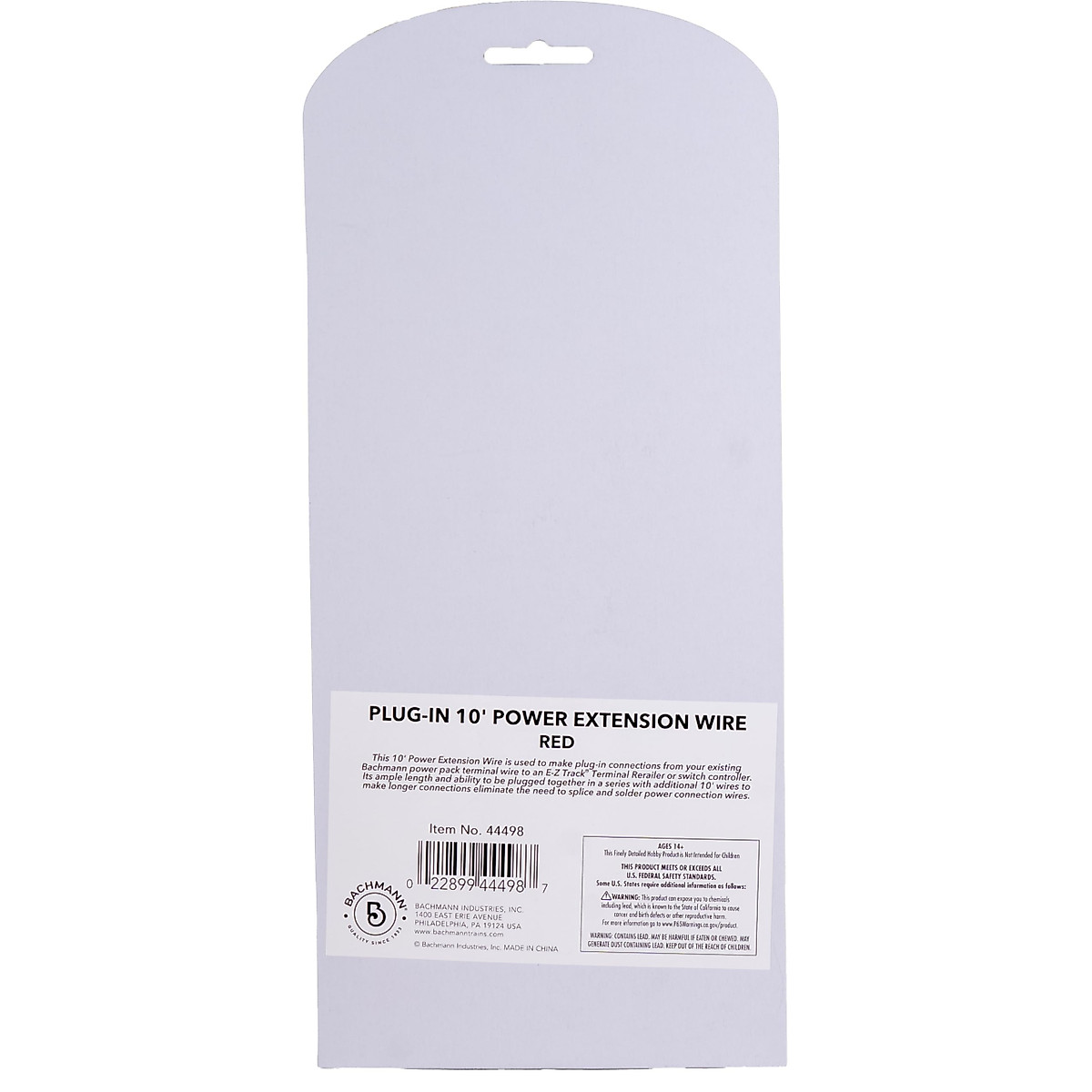 Bachmann Trains - E-Z TRACK - 10’ POWER EXTENSION WIRE - RED (1/card)