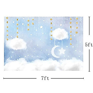 MEHOFOTO Blue and White Cloud Photo Studio Backdrop Props Prince Birthday Boy Baby Shower Party Decorations Hanging Gold Stars Twinkle Twinkle Little Stars Photography Background Banner 7x5ft