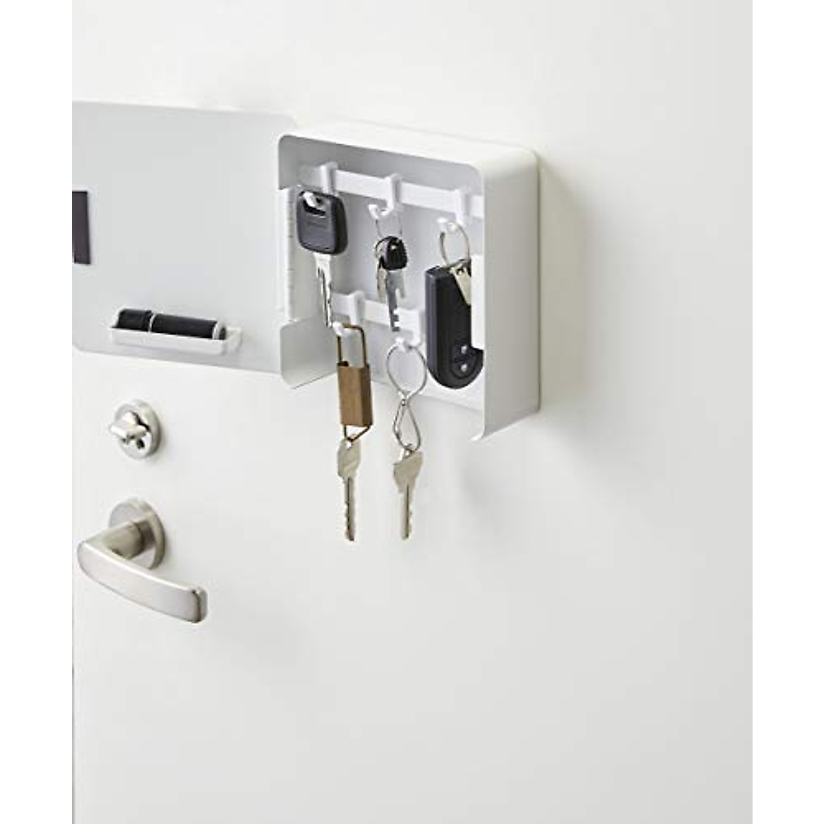 Yamazaki Home Square Magnetic Cabinet-Keychain Holder Organizer | Steel | Key Storage, One Size, White