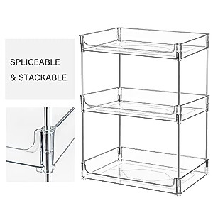Hudgan 2-tier Clear Plastic Cabinet Organizer Shelf, Acrylic Bathroom Counter Organizer Trays